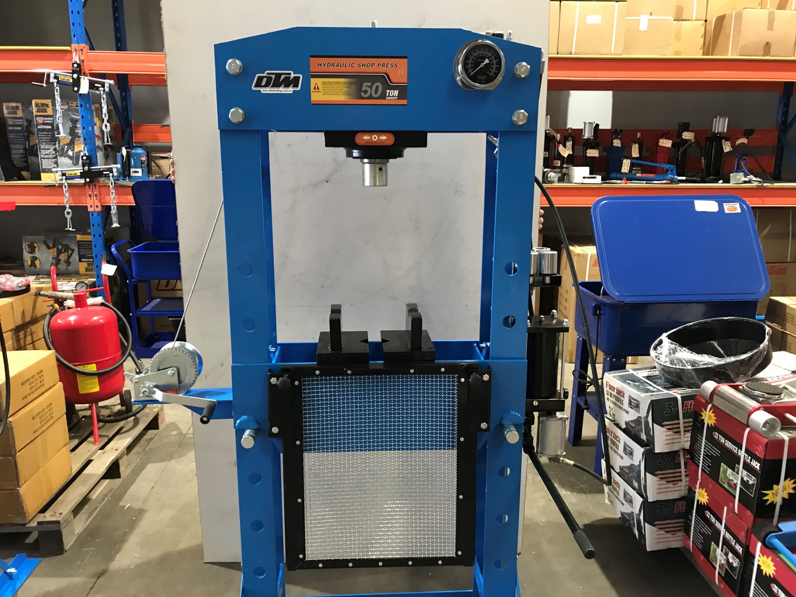 SHOP PRESS 50 ton SLIDING HEAD, AIR / HYDRAULIC PUMP,PINS & CAGE ...